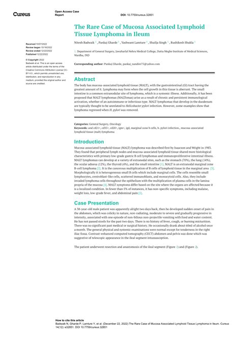 Pdf The Rare Case Of Mucosa Associated Lymphoid Tissue Lymphoma In Ileum