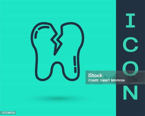 Ikon Gigi Garis Hitam Rusak Terisolasi Pada Latar Belakang Hijau Ikon
