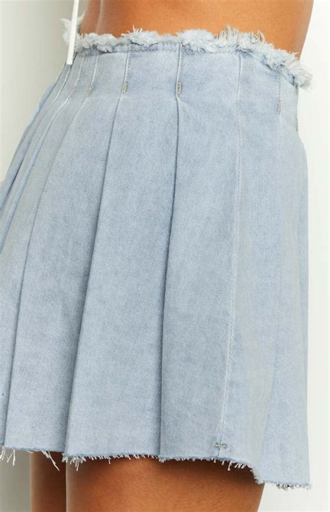 Youre Mine Blue Denim Pleated Mini Skirt Beginning Boutique Us