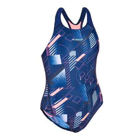 Girls One Piece Swimsuit Kamyleon 500 Midnight Blue Fluo Coral