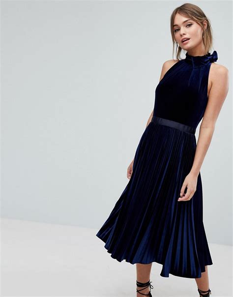 Lyst Ted Baker Pleated Midi Dress In Velvet In Blue