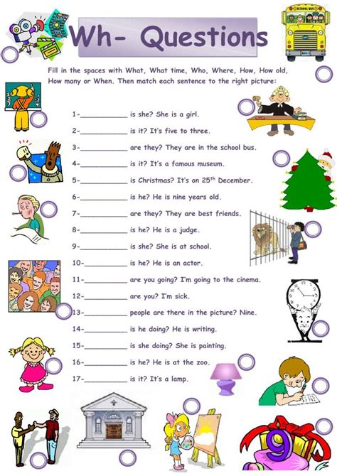 Exercises With Wh Questions Elementary Question Words Worksh