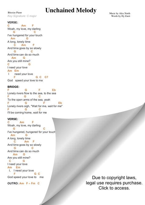 Unchained Melody Righteous Brothers Piano Chords And Lyrics Bitesize