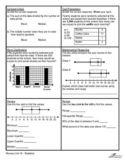 Math 7 Review Unit 18 Statistics By Alex Benn Tenacious Teaching