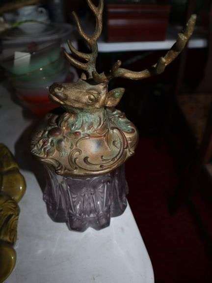 Vintage Candy Jar W Brass Deer Lid Matthews Auctioneers