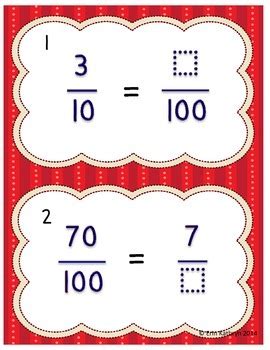 Equivalent And Adding Fractions Denominators 10 And 100 Task Cards Set Of 28