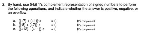 solved 2 by hand use 5 bit 1 s complement representation
