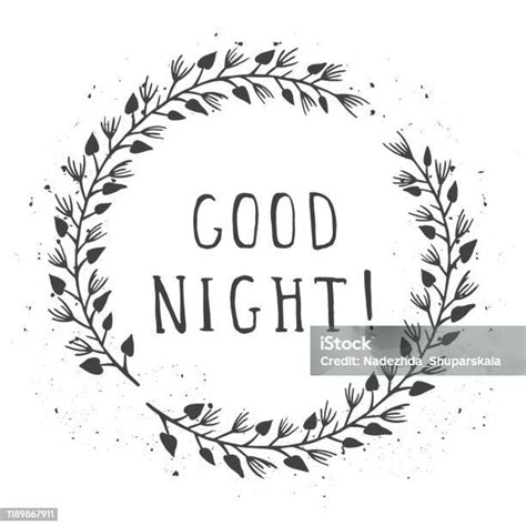 텍스트 Good Night의 벡터 손으로 그린 일러스트 그리고 그런 지 잉크 질감을 가진 꽃 무늬 둥근 프레임 0명에 대한 스톡 벡터 아트 및 기타 이미지 Istock