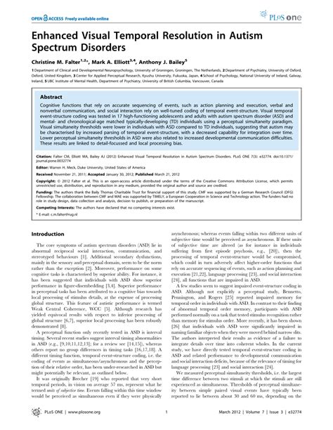 Pdf Enhanced Visual Temporal Resolution In Autism Spectrum Disorders
