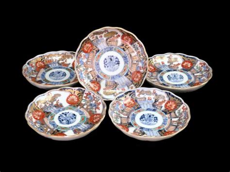 古伊万里 金襴手 花鳥紋に松竹梅図 4寸皿 5枚セット