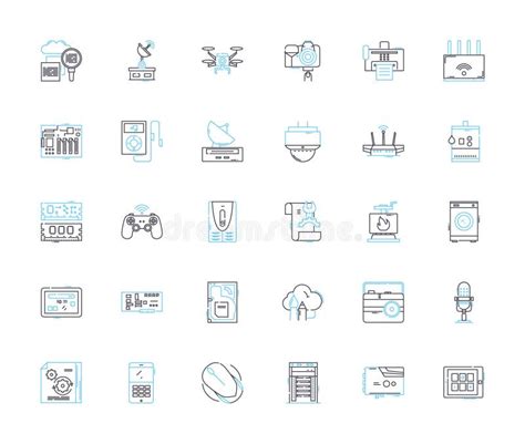 Cyber Workstations Linear Icons Set Technology Digital Security