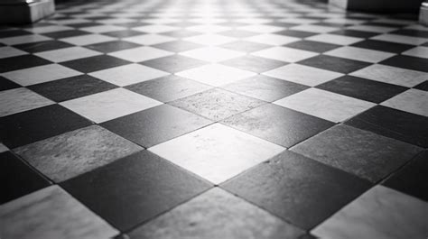 Black And White Checkered Floor Tiles Receding Into Distance Premium Ai Generated Image