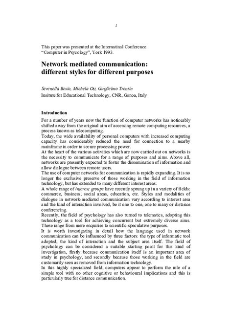 Pdf Network Mediated Communication Different Styles For Different Purposes