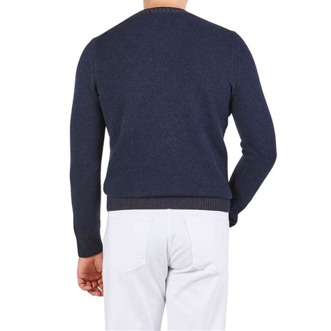 Gran Sasso Blue Melange Pure Cashmere Crew Neck Baltzar