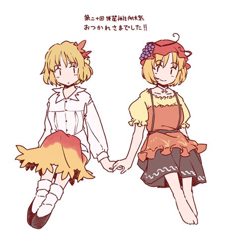 Safebooru 2girls Aki Minoriko Aki Shizuha Apron Barefoot Black