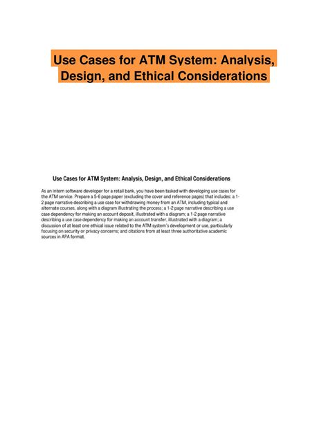 Use Cases For Atm System Analysis Design And Ethical Considerations Solved Assignments