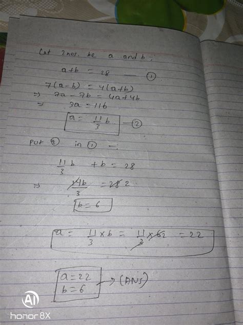 find two numbers whose is 28 and seven times their differences times