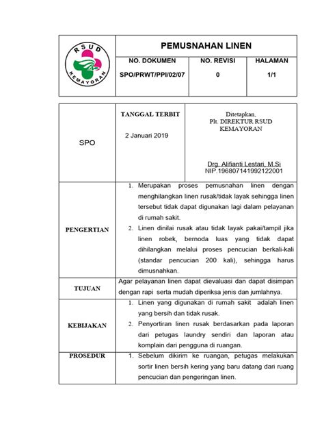 Loundry Pemusnahan Linen Pdf