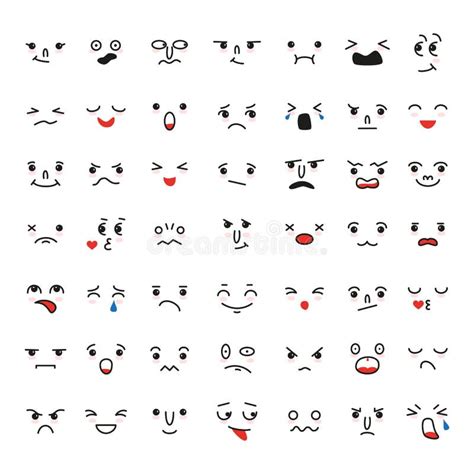Sistema De Caras Del Kawaii De La Historieta Diversas Emociones