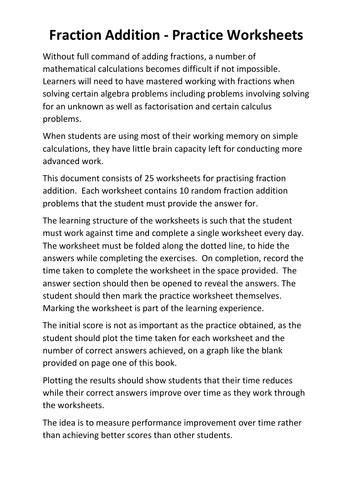 Fraction Addition Practice Worksheets Teaching Resources