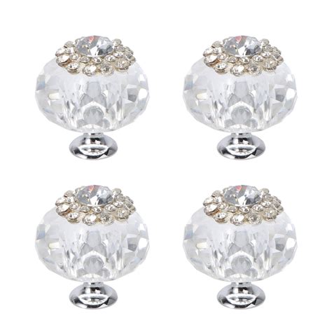 Nuolux 4 Pcs Crystal Glass Knobs Handle Rhinestone Zinc Alloy Drawer