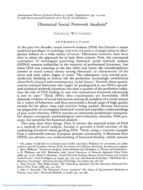 Div Class Title Historical Social Network Analysis A Href Fn01 Ref Type Fn A Div Pdf Social