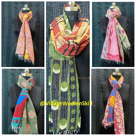 Indian Kantha Cotton Scarf Handmade Vintage Cotton Stole Hand Stitched