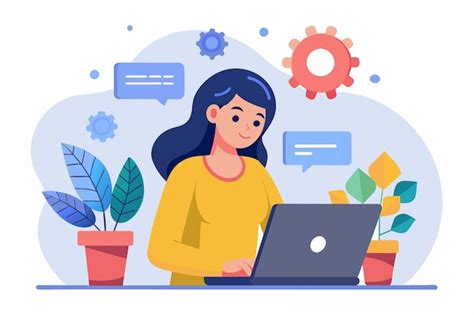 Woman Focused On Installing Software On Laptop Computer Woman Installing Software On Laptop