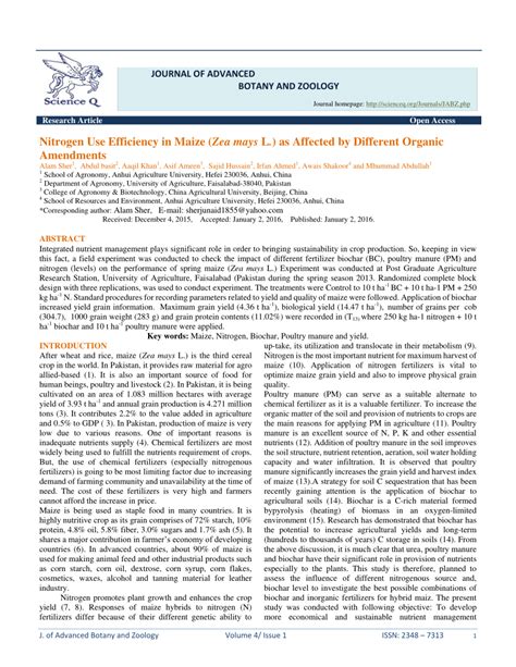 Pdf Nitrogen Use Efficiency In Maize Zea Mays L As Affected By Different Organic Amendments