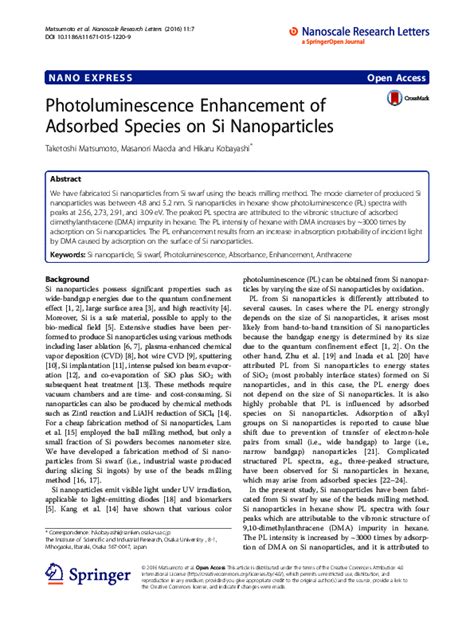 Pdf Photoluminescence Enhancement Of Adsorbed Species On Si Nanoparticles