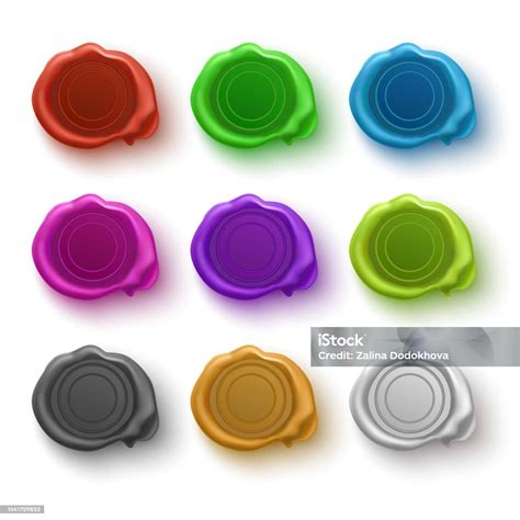 레트로 씰 왁스 스탬프 인증서 및 문서 편지 봉투에 대한 격리된 우표 세트입니다 보호 및 인증 보증 및 품질 마크 비즈니스 계약 우송료 또는 우편 0명에 대한 스톡 벡터