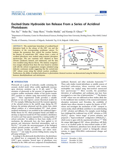 Pdf Excited State Hydroxide Ion Release From A Series Of Acridinol