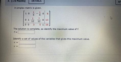 Solved A Simplex Matrix Is Given