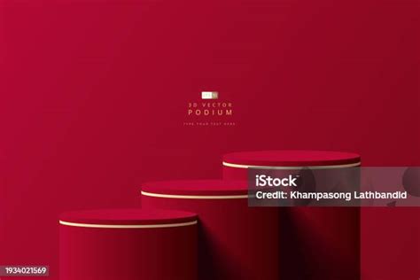 고급 빨간색 단계 3d 실린더 연단 제품 디스플레이 프레젠테이션을 위한 사실적인 받침대 무대 모형을 위한 최소한의 벽 장면 쇼케이스를 위한 무대 3d 벡터 기하학적 플랫폼