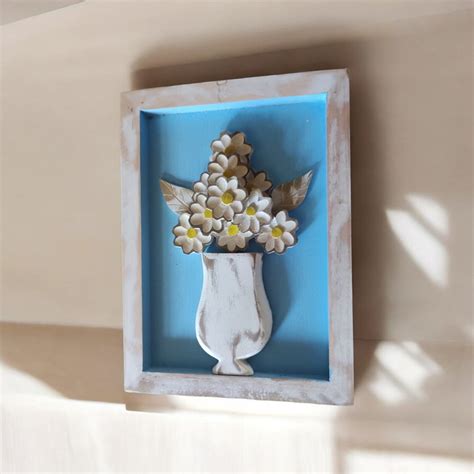 Quadro de Flores em Madeira Maciça 30x40cm Azul Elo7