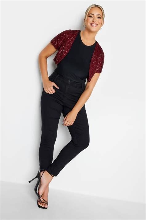 Plus Size Yours London Red Sequin Embellished Shrug Cardigan Yours