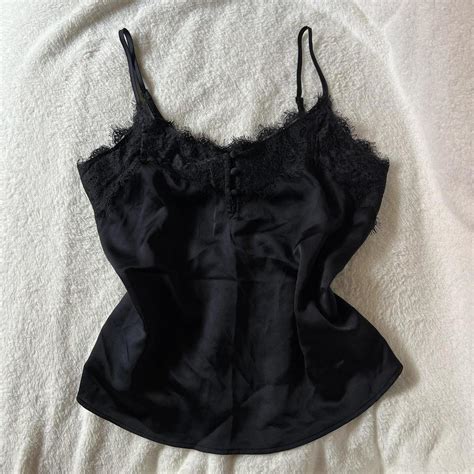 Abercrombie And Fitch Satin Black Lace Cami Sizs Depop