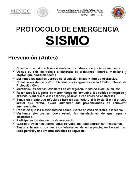 Protocolo Sismo Pdf Defensa Civil