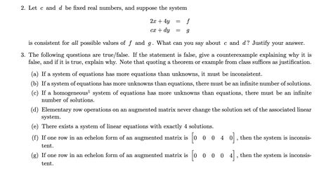 Solved 2 Let C And D Be Fixed Real Numbers And Suppose The Chegg Com