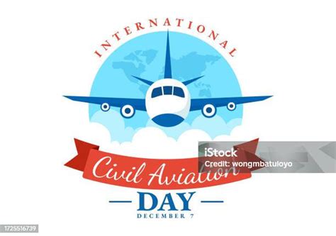 12월 7일 국제 민간 항공의 날 벡터 일러스트레이션은 평면 만화 배경 디자인에서 감상할 수 있는 비행기와 하늘색 보기로 감상할 수 있습니다 12월에 대한 스톡 벡터 아트
