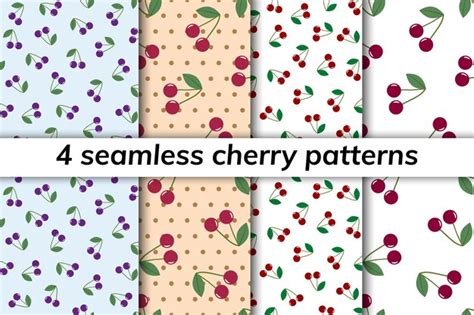 Premium Vector Cherry Seamless Pattern Set Berry Seamless Cherry Background Juicy Cute Pattern