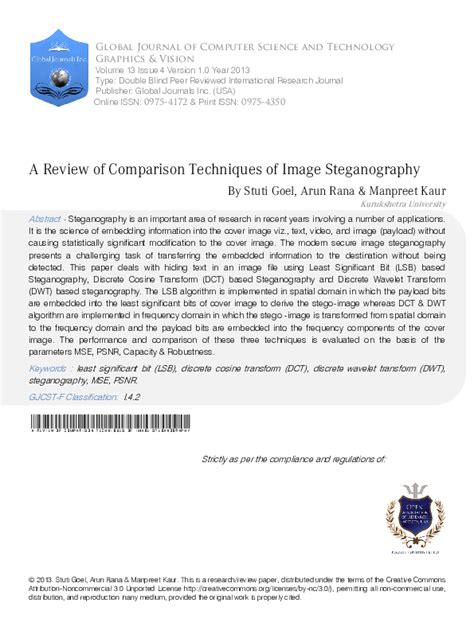 A Review Of Comparison Techniques Of Image Steganography