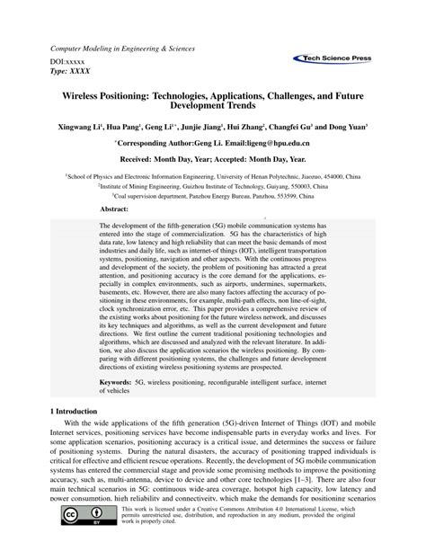 Pdf Wireless Positioning Technologies Applications Challenges And Future Development Trends