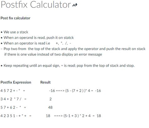 Solved Postfix Calculatora Post Fix Calculator • We Use A