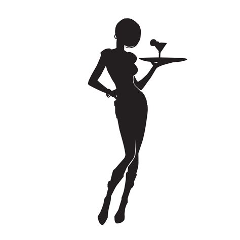 Silhouette Vectorielle De Serveuse De Bande Dessinée Portant Du Verre
