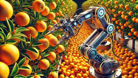 Automated System With Precision Tools Picking Vibrant Oranges From