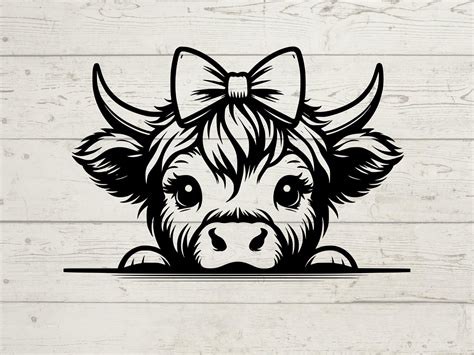Peeking Highland Cow With Coquette Bow Svg Highland Cow Svg Highland