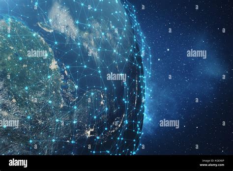 3d rendering global network background connection lines with dots