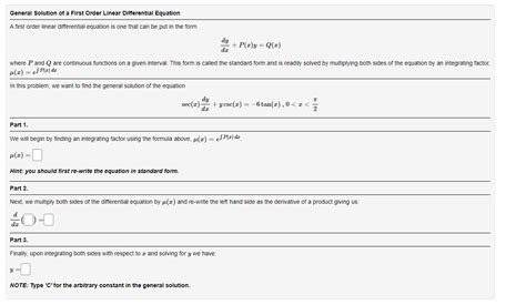 Solved General Solution Of A First Order Linear Differential