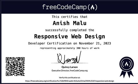 Earned Responsive Web Design Certification From Freecodecamp Anish